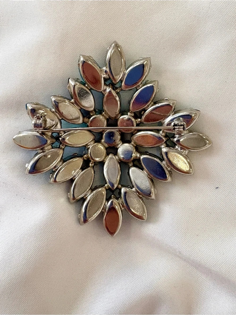 Jewelry | Vintage Blue Ab Rhinestone Starburst Brooch Large Mid Century ...